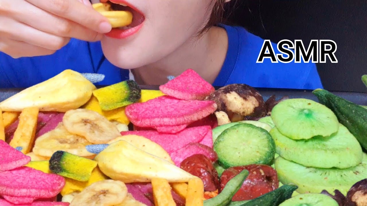 ASMR CRUNCHY HEALTHY FRUIT VEGGIE SNACK.🥔🍌🥝 (กินผักและผลไม้อบกรอบ asmr ...