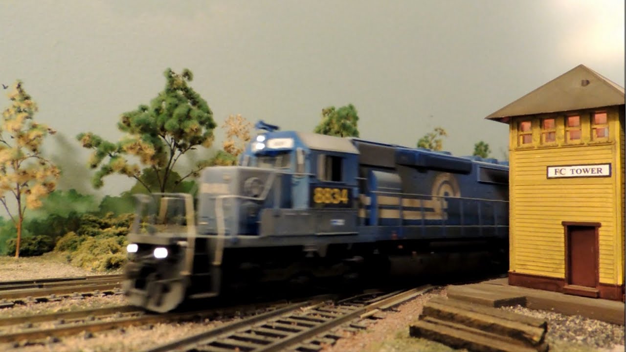 Three EMD SD40 Series Locomotive on HO Scale Grain Train - YouTube