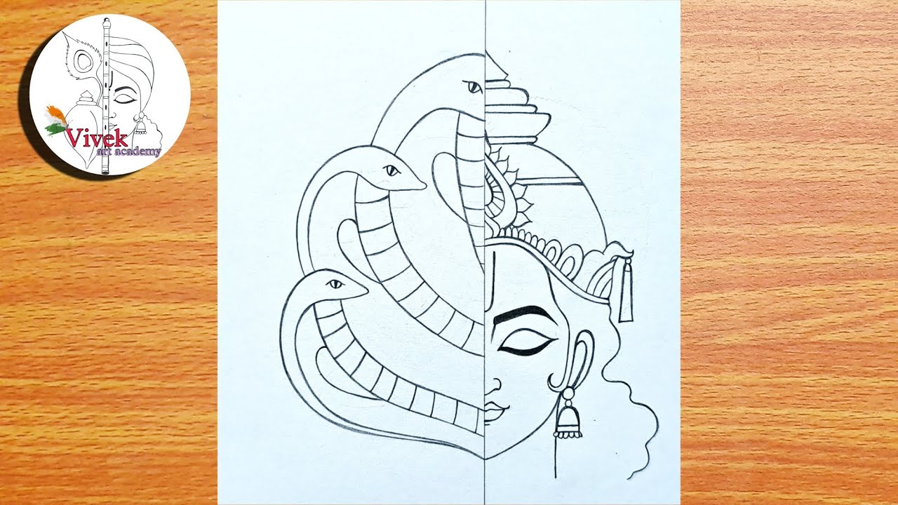 Shree Vishnu Half Face Drawing with Sheshnag | Easy God Vishnu Drawing ...