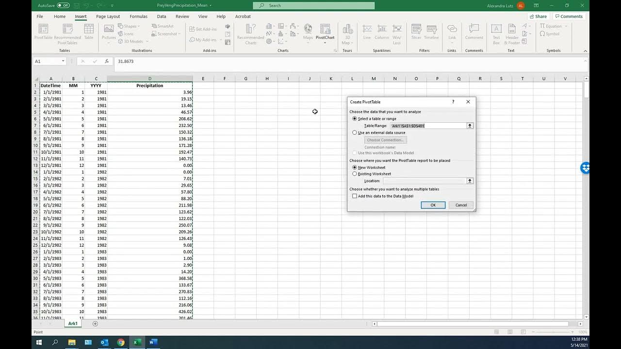 Analyzing precipitation data with pivot tables - YouTube