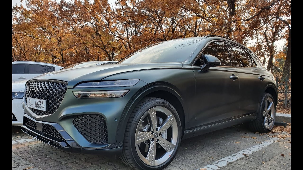 2021 제네시스 GV70 외관 디테일 하게 살펴보기.(카디프 그린 실물) - YouTube