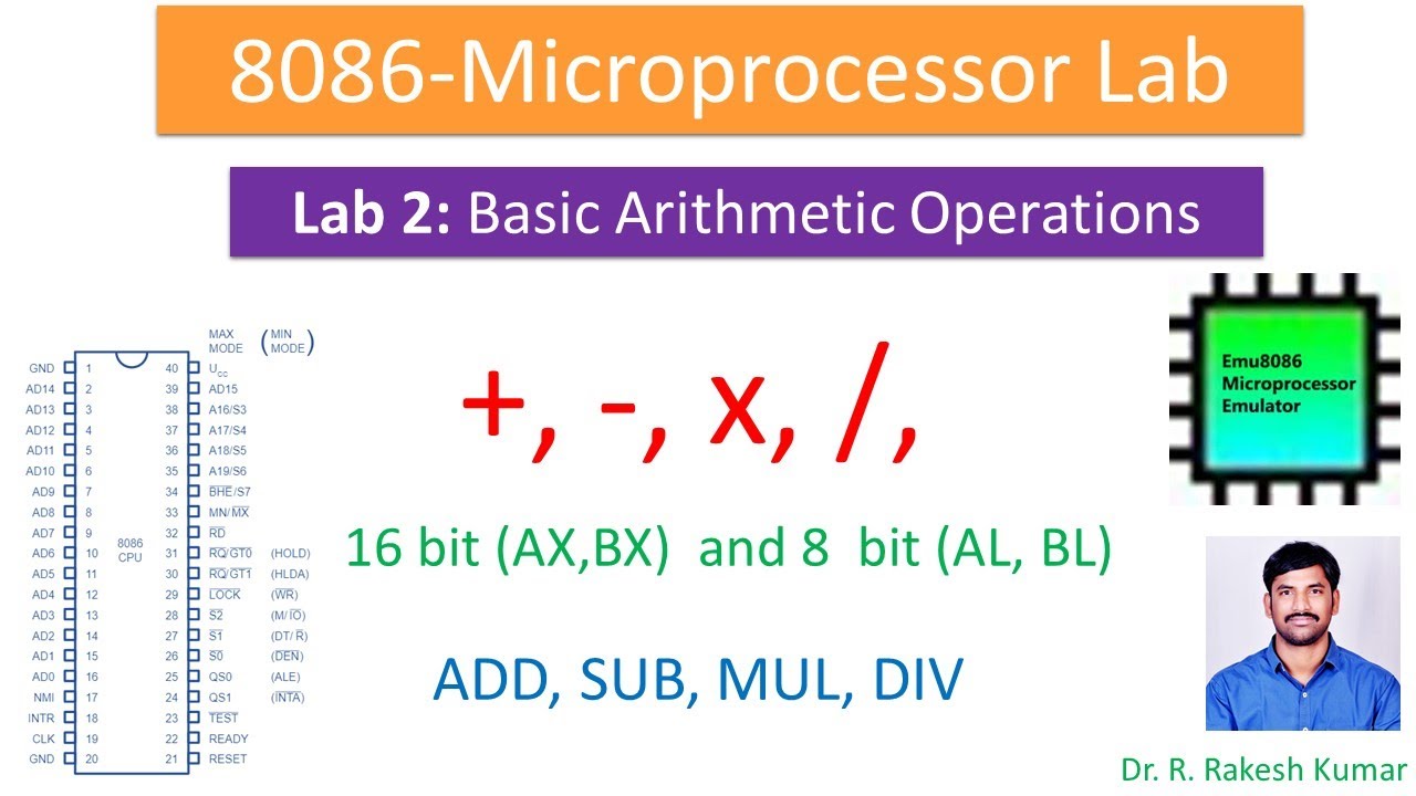 Lab 2 8086 Basic Arithmetic Operations 8 Bit 16 Bit Direct Addressing Youtube