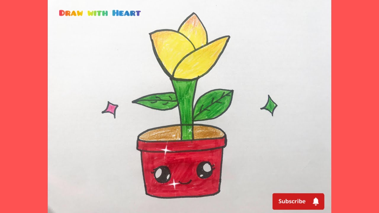 How to draw a cute flower pot step by step for kids || Easy and simple ...