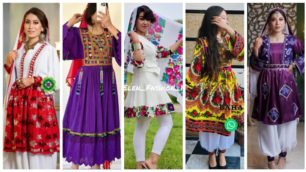 دیزاین و طرح های جدید لباس هزارگی محفلی دخترانه خال و دو دامنه و گلنگار