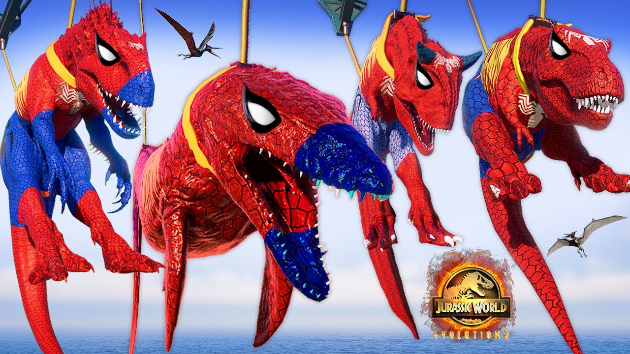 ALL Spider-Man Dinosaurs Battle in Jurassic World Evolution 2 T-REX vs ...