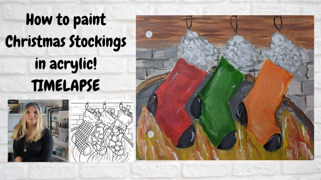 How to Paint Christmas Stockings acrylic || Art Tutorial || Sketchbook ...