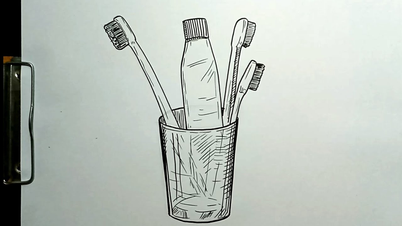 How to Draw Toothbrush & Toothpaste in a Glass - YouTube