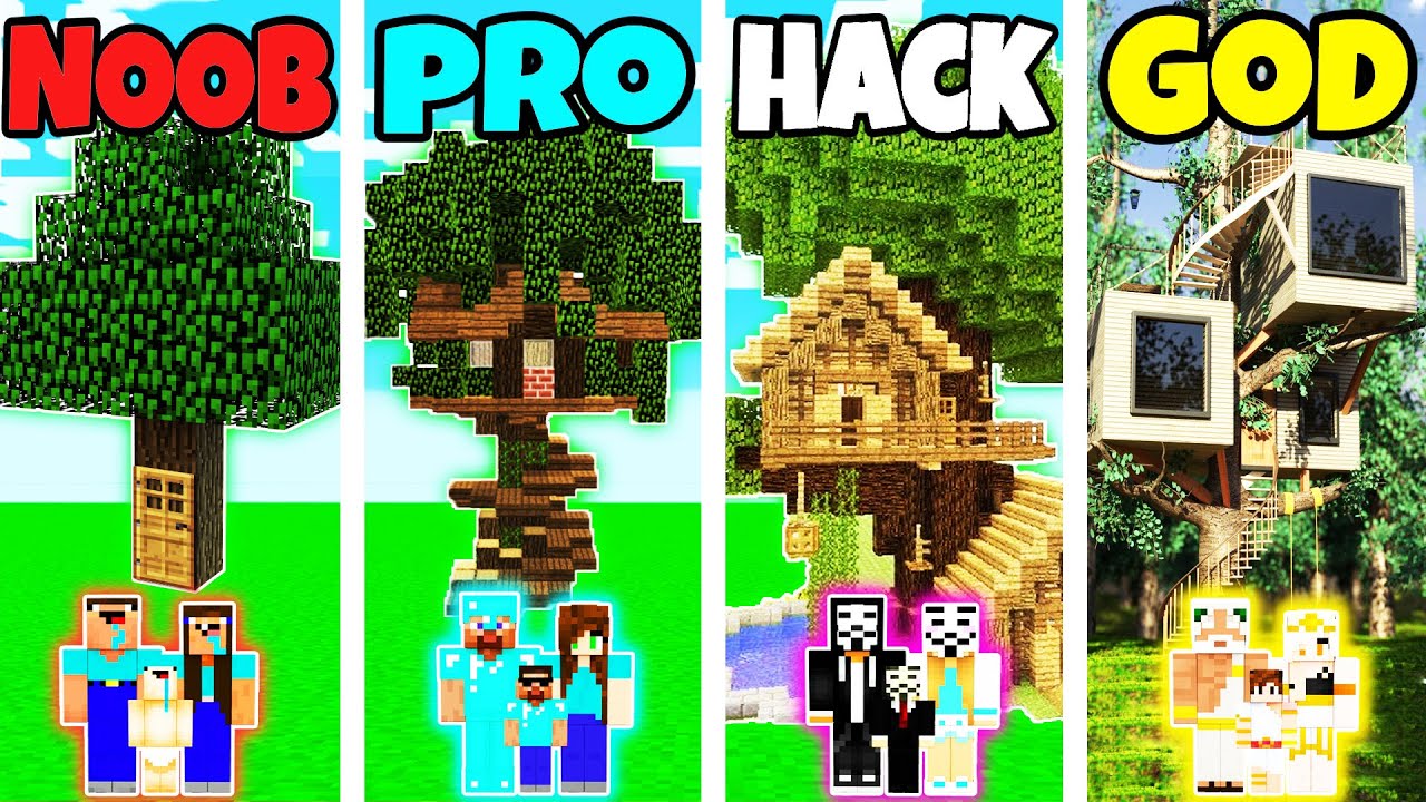 Minecraft: FAMILY TREE HOUSE BUILD CHALLENGE - NOOB vs PRO vs HACKER vs ...