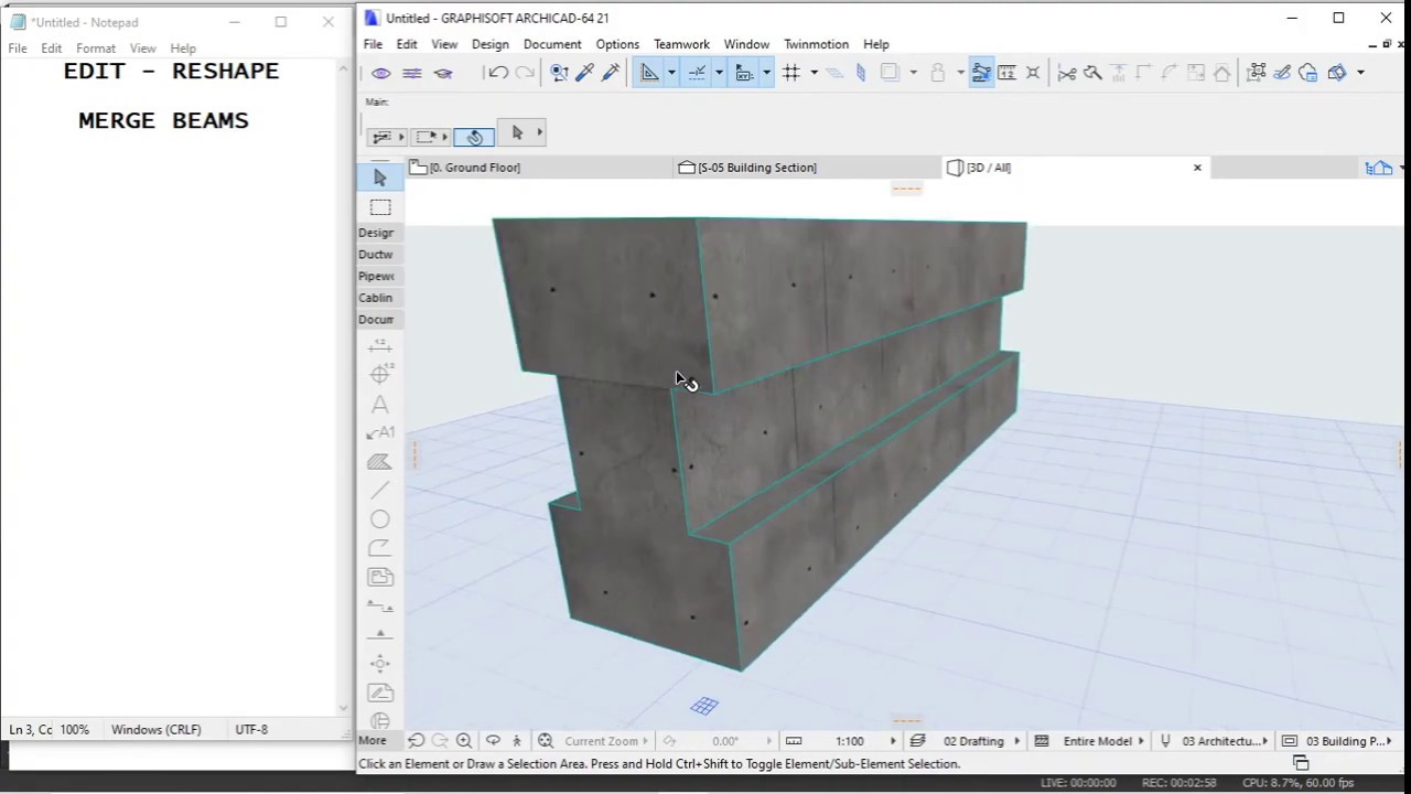 Tutorial Archicad 21 EDIT - RESHAPE - MERGE BEAMS - YouTube