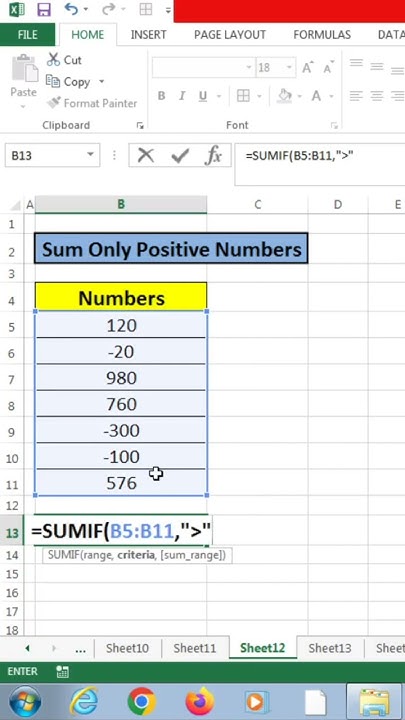 #shorts | sum positive numbers only in excel | positive numbers in excel | #excelshorts # ...