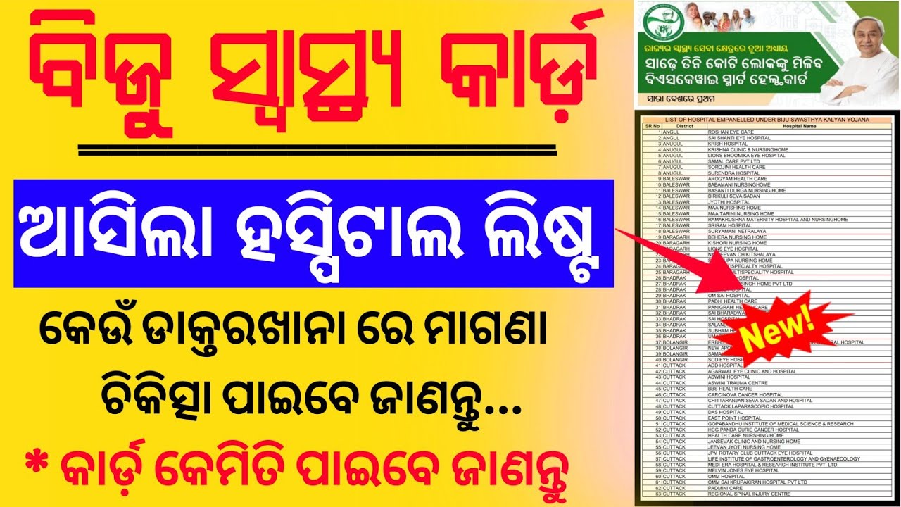Biju Swasthya Kalyan Yojana Hospital List || biji smart health card ...