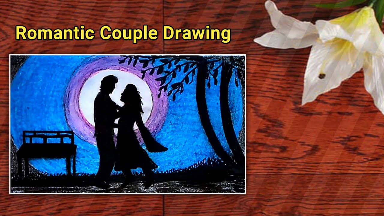 romantic couple night scenery drawing with oil pastels | Ashim drawing ...