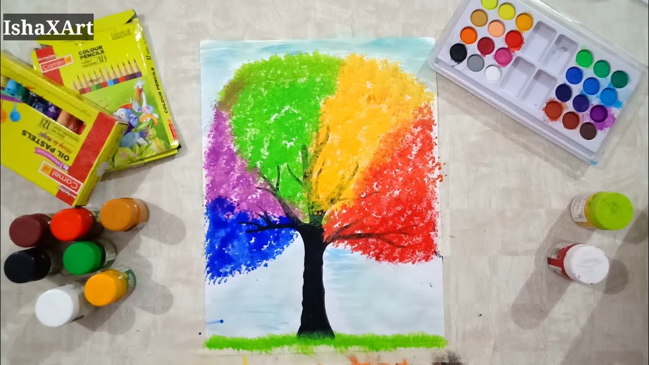 Colorful Tree|Simple Painting For Beginners|Rainbow Tree|Acrylic ...