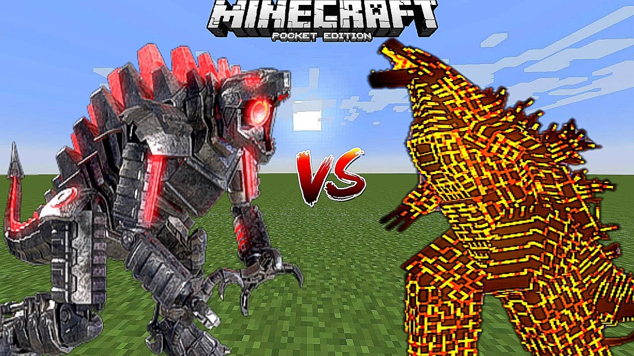 MECHA GODZILLA vs BURNING GODZILLA Fight in MINECRAFT PE! - YouTube
