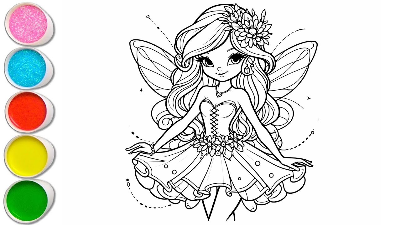Beautiful fairy princess drawing for kids, painting & coloring kids ...