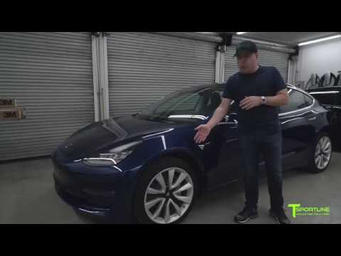 Blue Tesla Model 3 Gets a Set of Wheels and Tinted Windows - YouTube