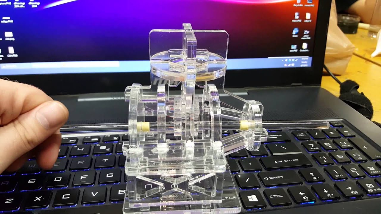 Laser-cut acrylic single piston engine model - YouTube