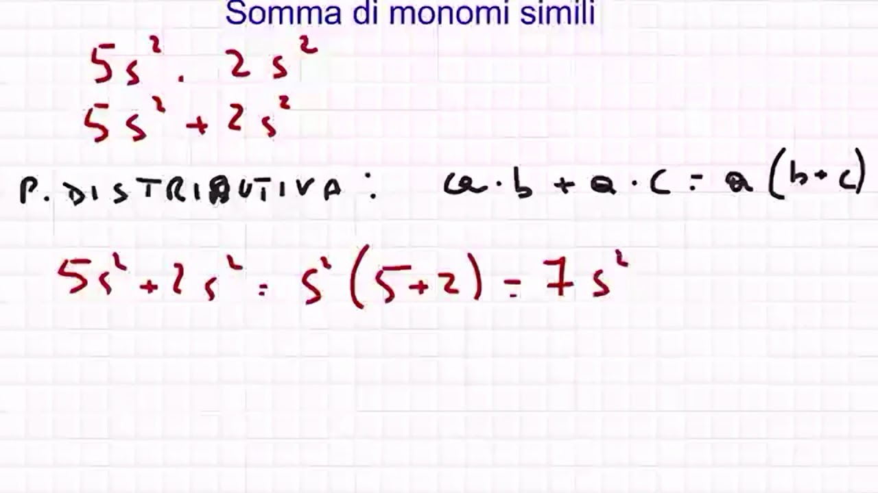 Somma algebrica di monomi simili - YouTube
