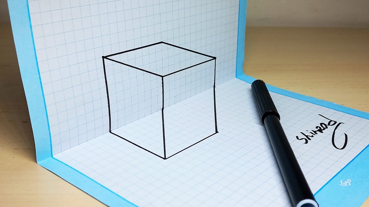 Very easy . 3D cube on graph paper - YouTube