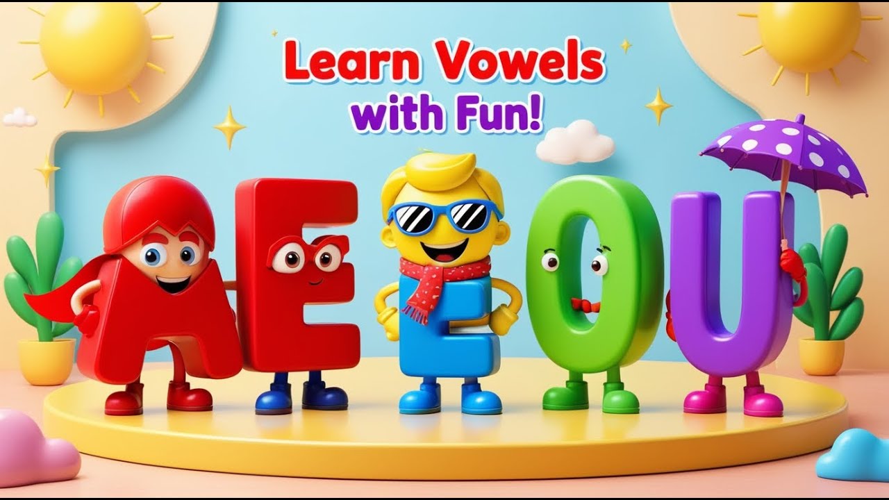 The Vowel Song A, E, I, O and U | A song to teach vowels once and for ...