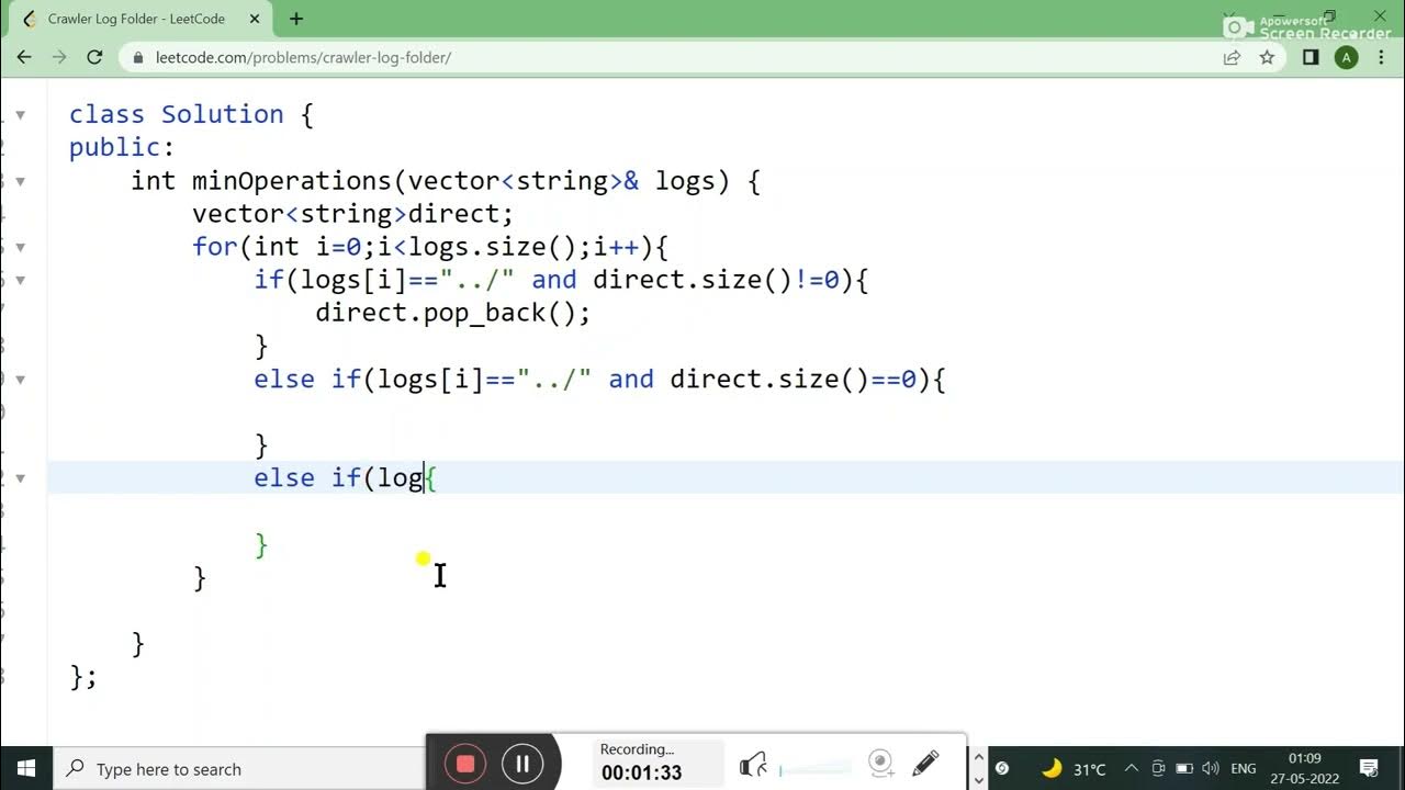 1598. Crawler Log Folder || LEETCODE SOLUTION || IN C++ || DATA STRUCTURE AND ALGORITHM - YouTube