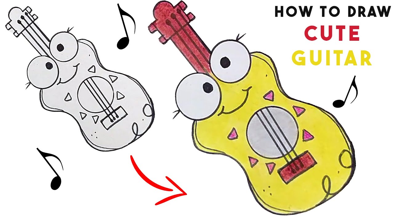 How to Draw A Guitar Very Easy Step By Step Drawing | Cute Art For Kids ...
