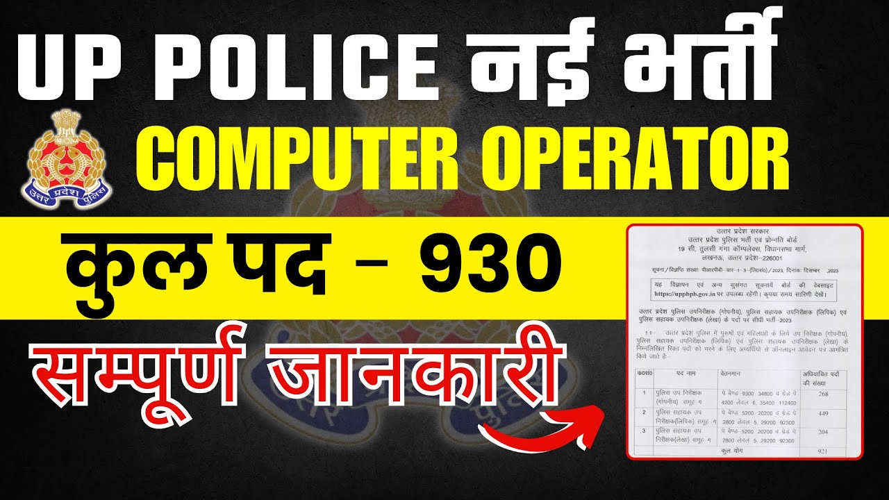 UP Police New Vacancy 2023-24 Out for Computer Operator Post: syllabus ...