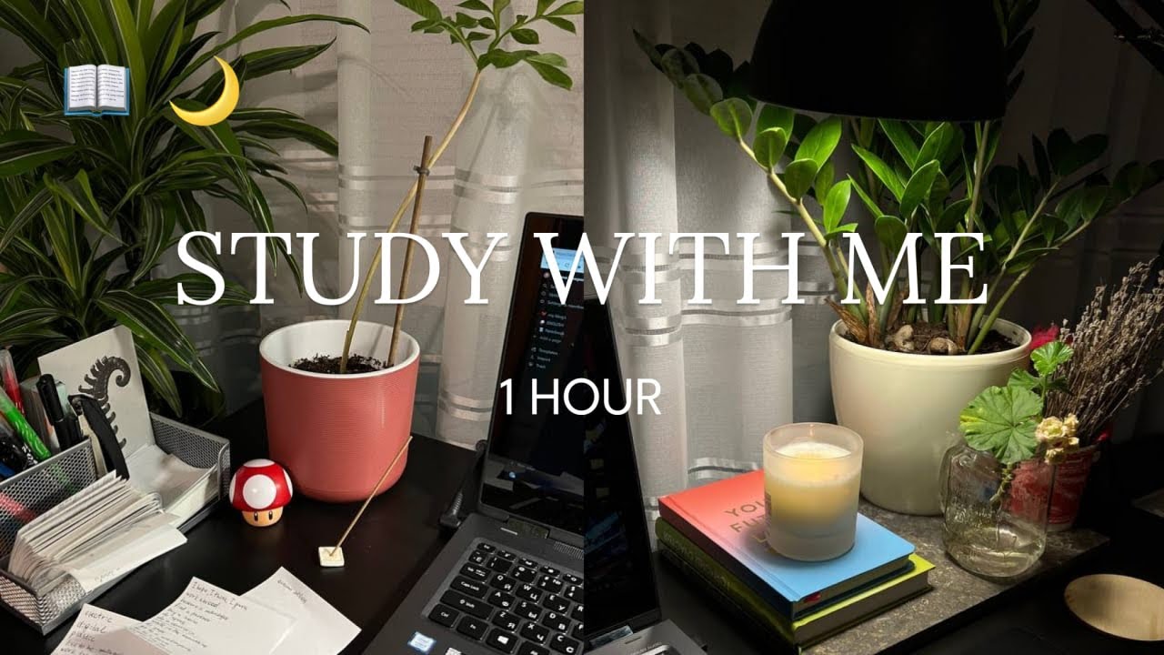 STUDY WITH ME 📚🌙 background noise & cozy ambient | 1 hour real time ...