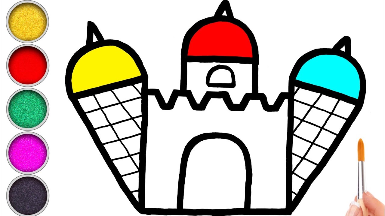 Ice Cream Palace Drawing and Coloring for Kids | How to Draw a Palace ...