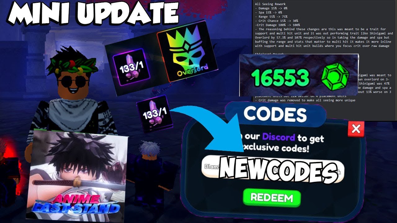 MINI UPDATE COM CÓDIGO + NOVOS BUFF E NOVA UNIT NO ANIME LAST STAND ...