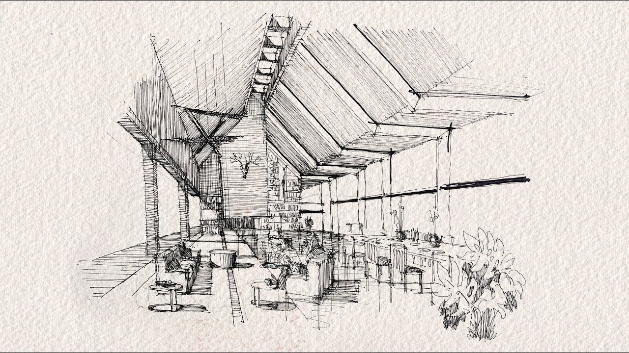 One point perspective - interior design - YouTube