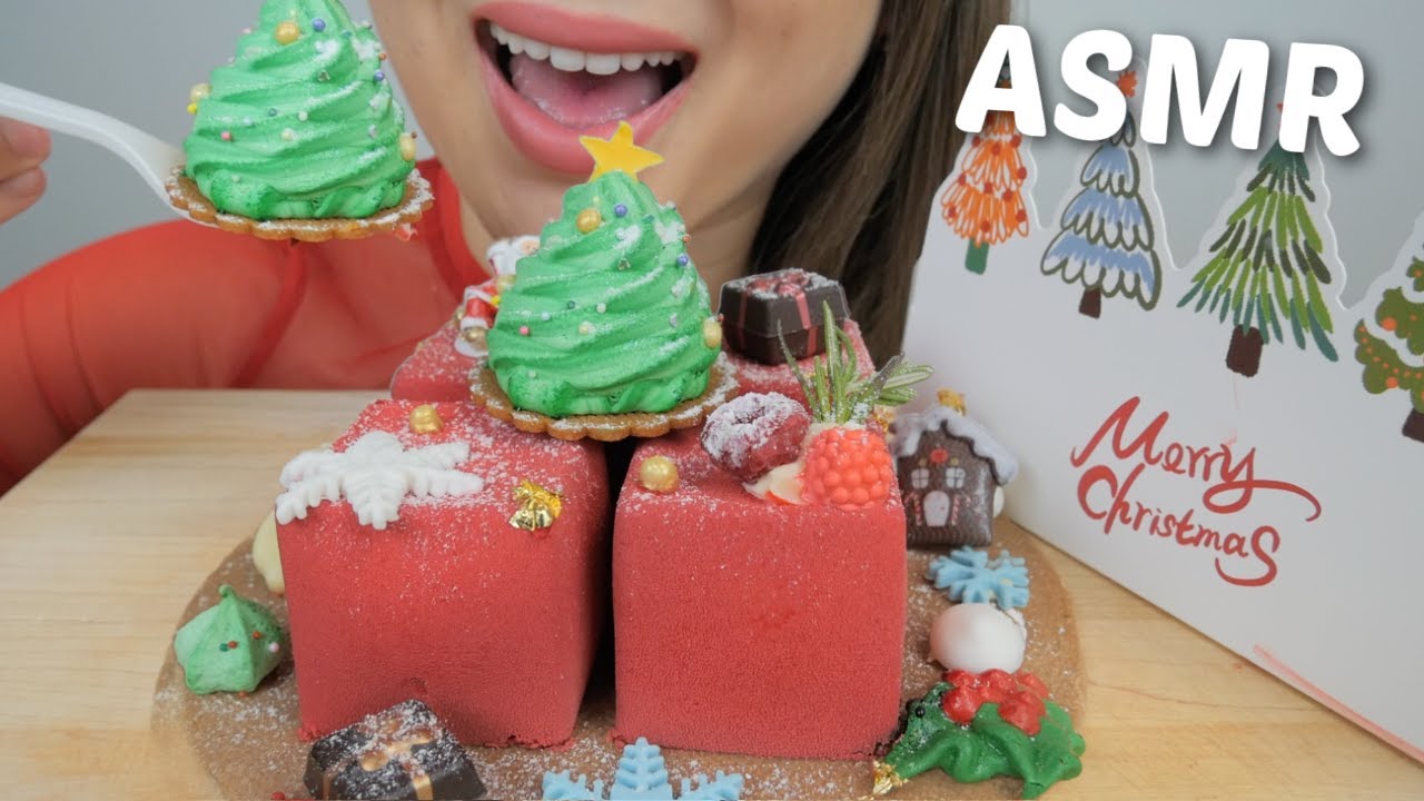 Christmas MOUSSE Cake *ASMR Soft Relaxing Eating Sounds | N.E Let's Eat ...