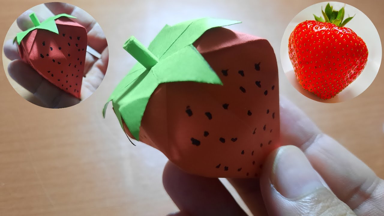 Paper Craft Strawberry || Paper Origami Strawberry || ORIGAMI TUTORIAL ...