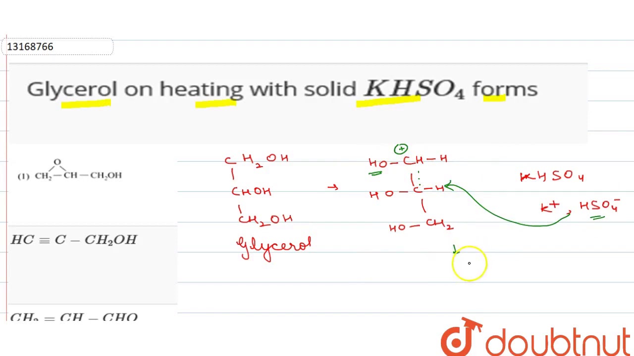 Glycerol on heating with solid `KHSO_(4)` forms - YouTube