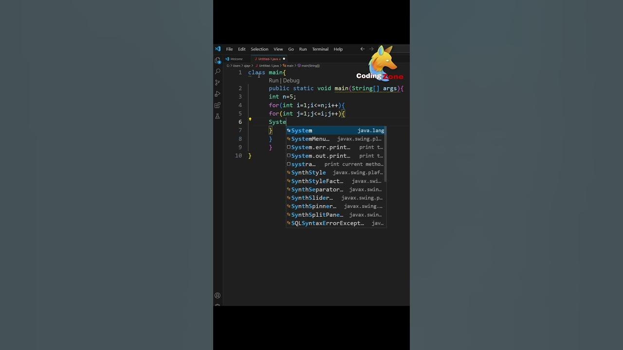 #Half Pyramid Pattern program in JAVA# - YouTube
