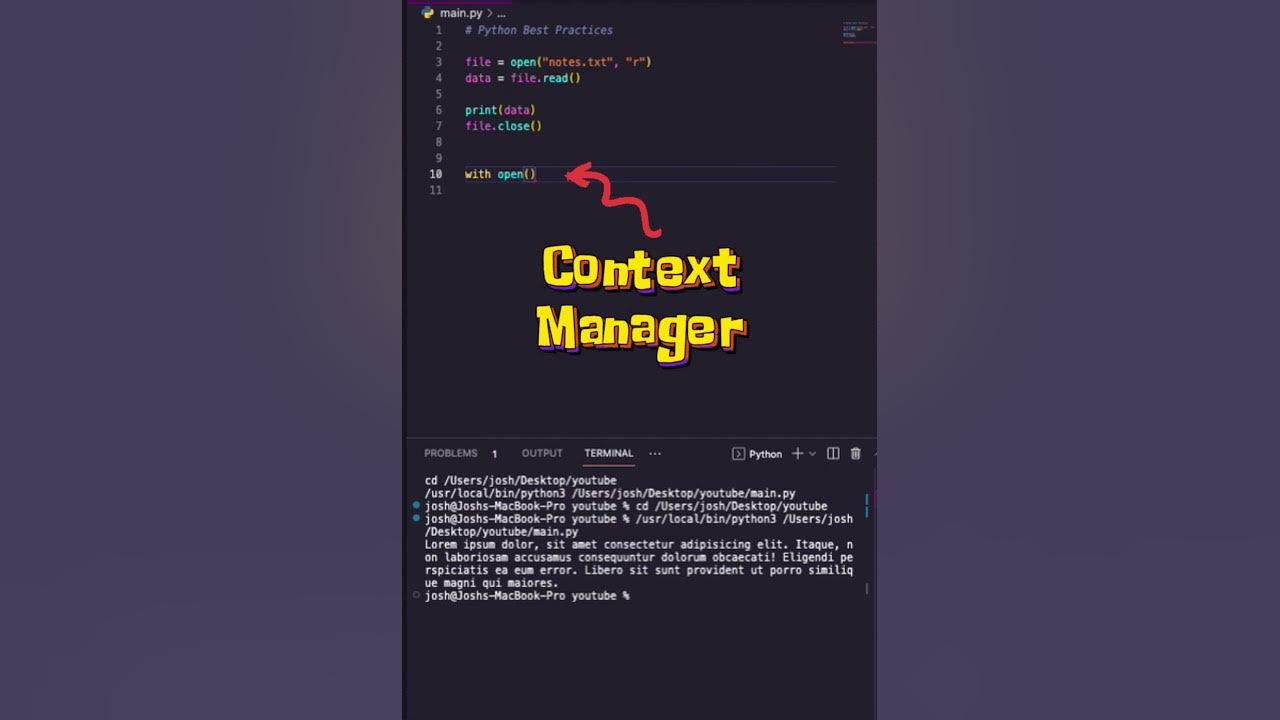 Read Text Files in Python with a Context Manager #pythontutorial #shorts - YouTube