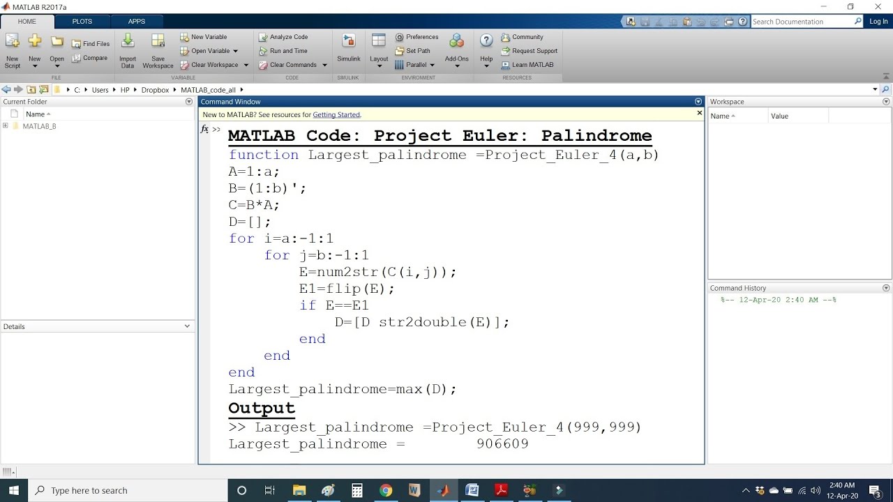 Project Euler In MATLAB Problem 4 Palindromic Number Of Two 3 digit project-euler-in-matlab-problem-4-palindromic-number-of-two-3-digit