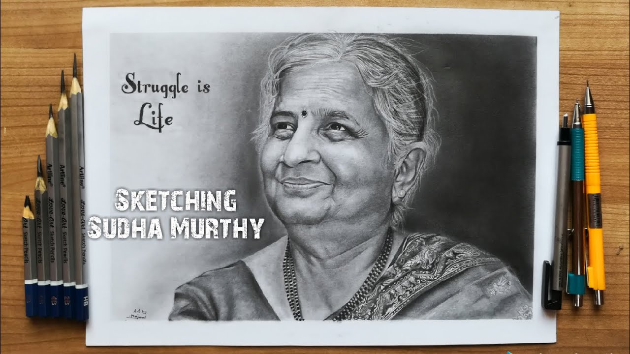 Sudha Murthy REALISTIC PENCIL SKETCH || Clear Sketch || - YouTube