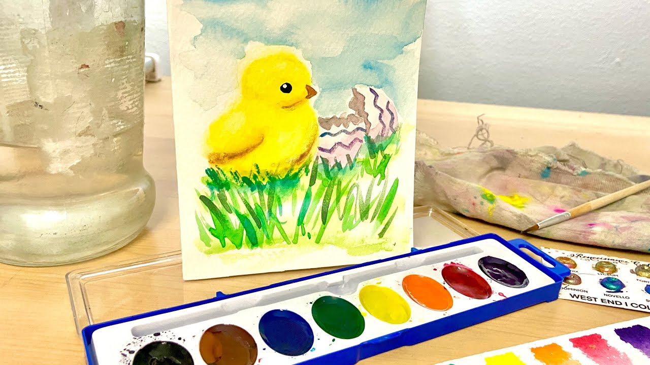 Spring Chicken--Beginner Watercolor Tutorial (no drawing) - YouTube