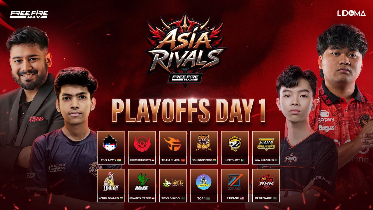 FREE FIRE MAX ASIA RIVALS | PLAYOFFS DAY 1 FT. #TSG #RAADYT #BTR #FLASH ...