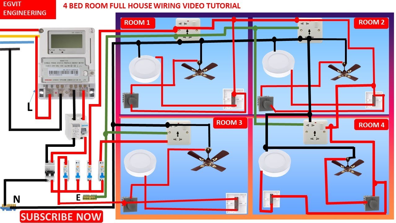4 Bed room complete house wiring full video - YouTube