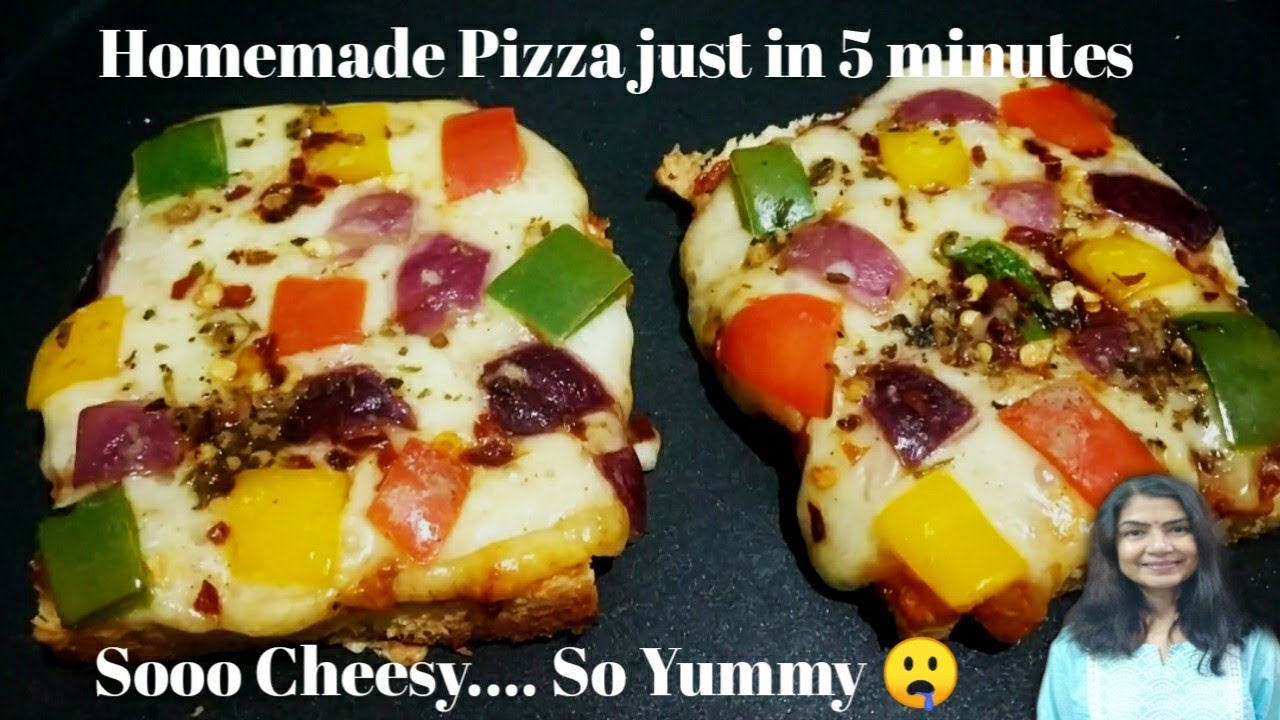 Homemade Bread Pizza in 5 mins| Instant Mini Pizza| How to make Pizza ...