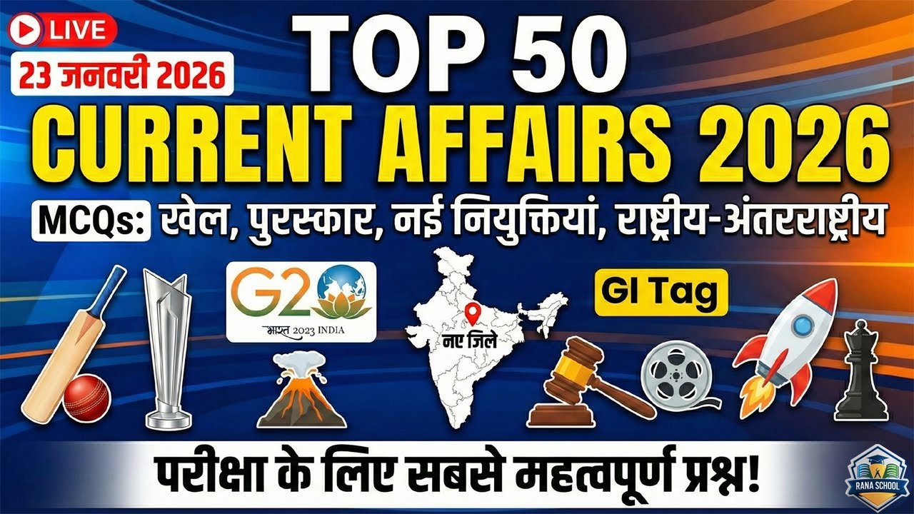 Top 50 Current Affairs 2025-26 in Hindi | महत्वपूर्ण प्रश्न (MCQs) सभी ...