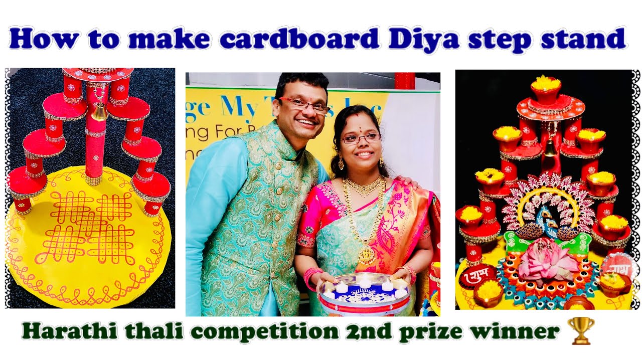 How to make Step Diya stand | Harathi thali competition | aarti thali ...