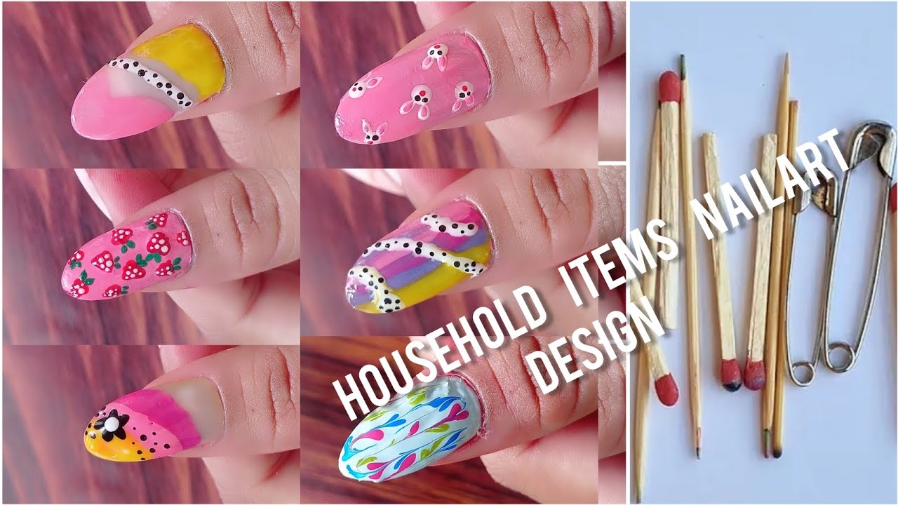 Top 6 nail art design using household items || Toothpick nail art ...