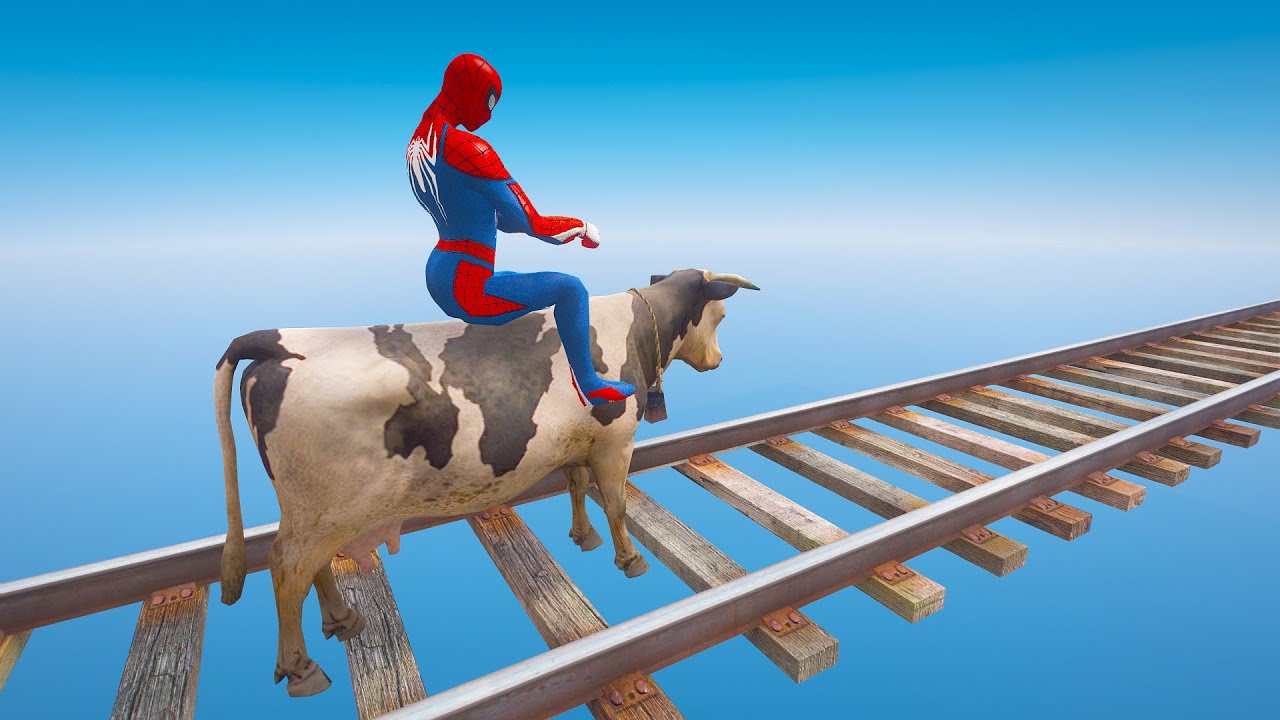 Spiderman Rides Cow Parkour Challenge | Homem-aranha Montando Vaca ...