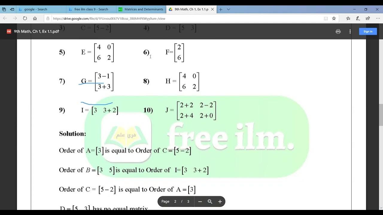 9th Class Math, Exercise 1.1 - Ch 1 Matrices and Determinants_AKUEB - YouTube