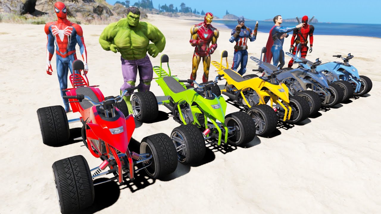 Spiderman Hulk Ironman on Ramp Challenge - ATV Racing Competition - YouTube