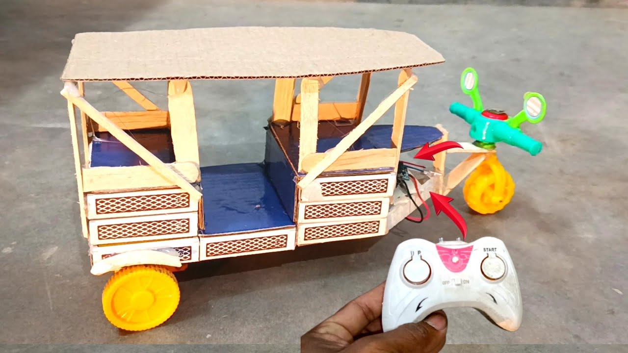how to make rickshaw at home - Diy matchbox tuk tuk auto taxi - YouTube
