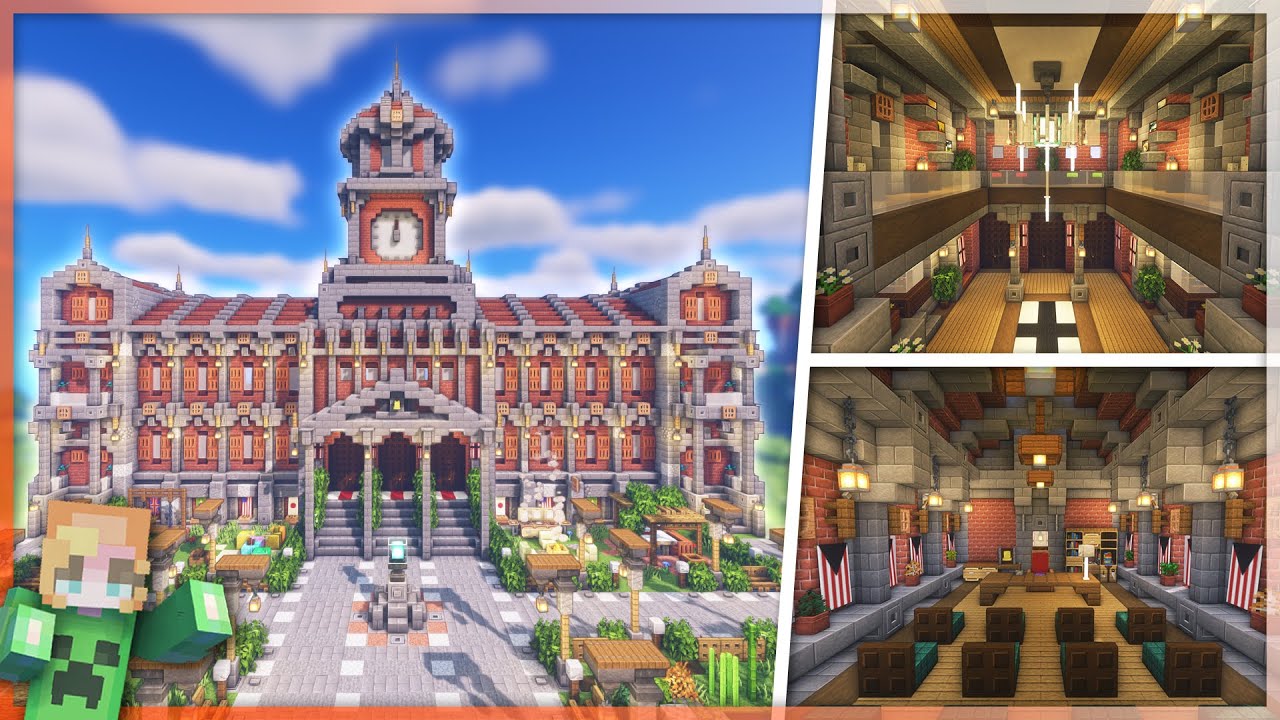 【Minecraft】How to build the interior of a Town Hall | Brick survival ...